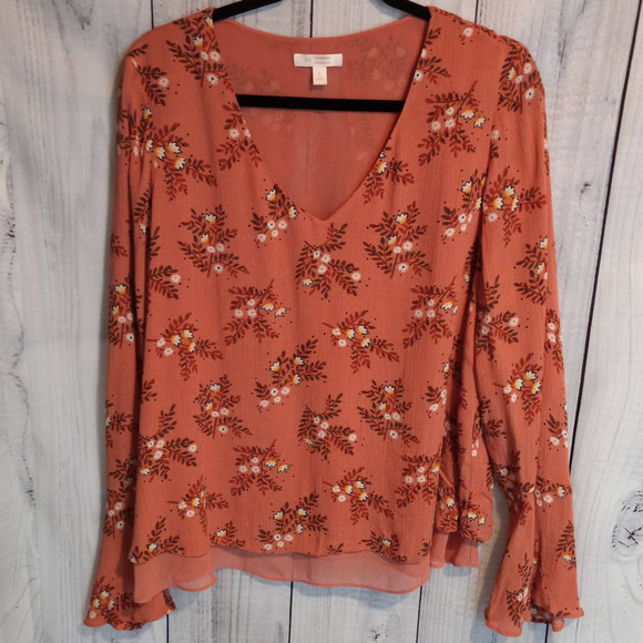 LC Lauren Conrad | Tops | Lauren Conrad Coral Pink Floral Boho Bell ...
